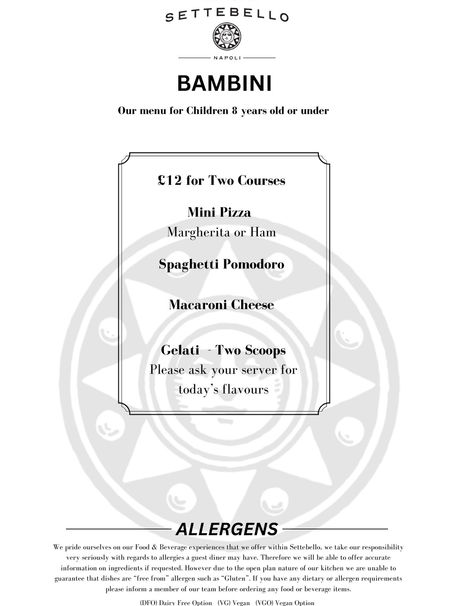 Menus | Trattoria Settebello