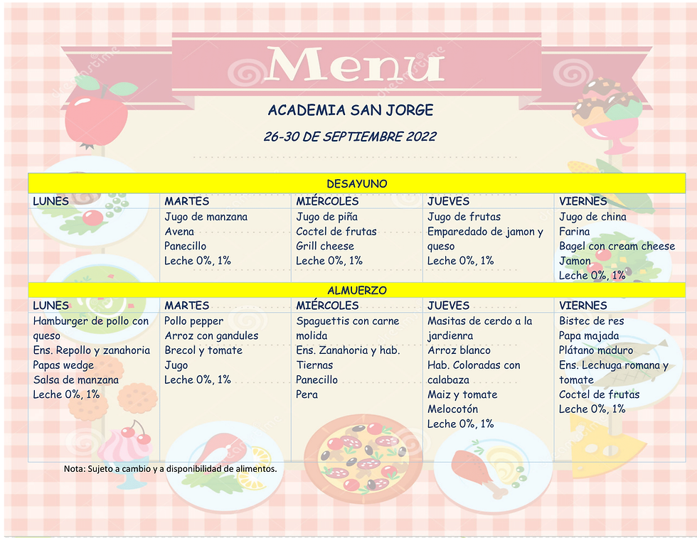 Menú Comedor Escolar (26-30 septiembre)