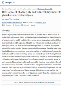 Development of a fragility and vulnerability model for global seismic risk analyses | GEM Foundation