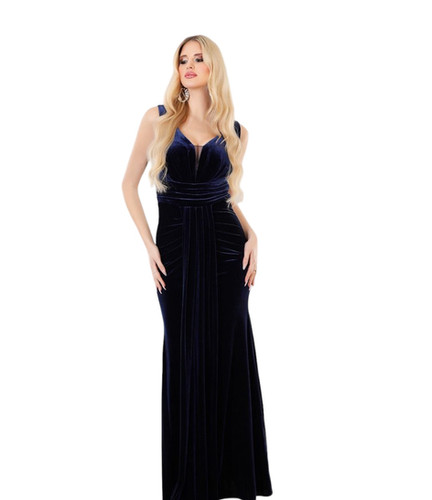 V-neck velvet double split long evening dress | Prom Royale