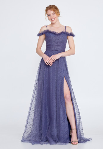 Ruffled dropped sleeve junior prom tulle dress | Prom Royale