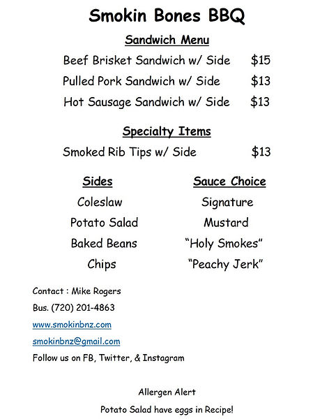 Food Truck Menu | Smokin' Bones BBQ