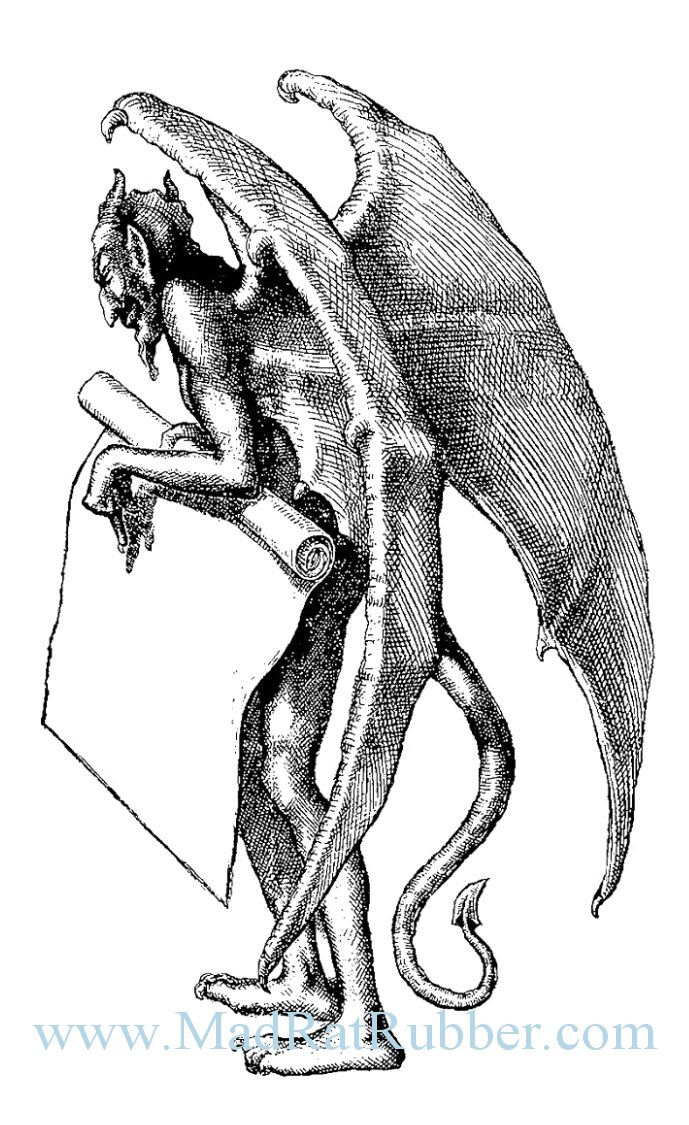 V642 Devil Holding Scroll | madratrubber