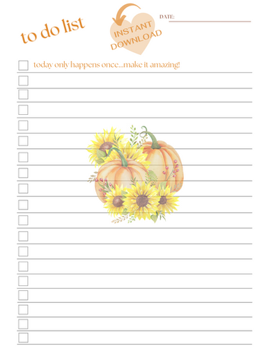 Printable To-Do List - Autumn Decor Sunflowers & Pumpkins - Digital ...