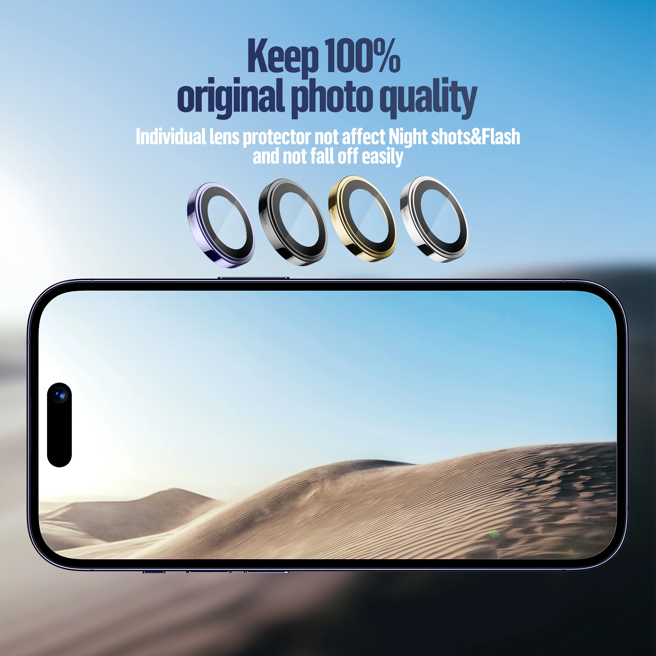 Blueo PVD Stainless Steel Camera Lens Protector for iPhone 15 Pro ...