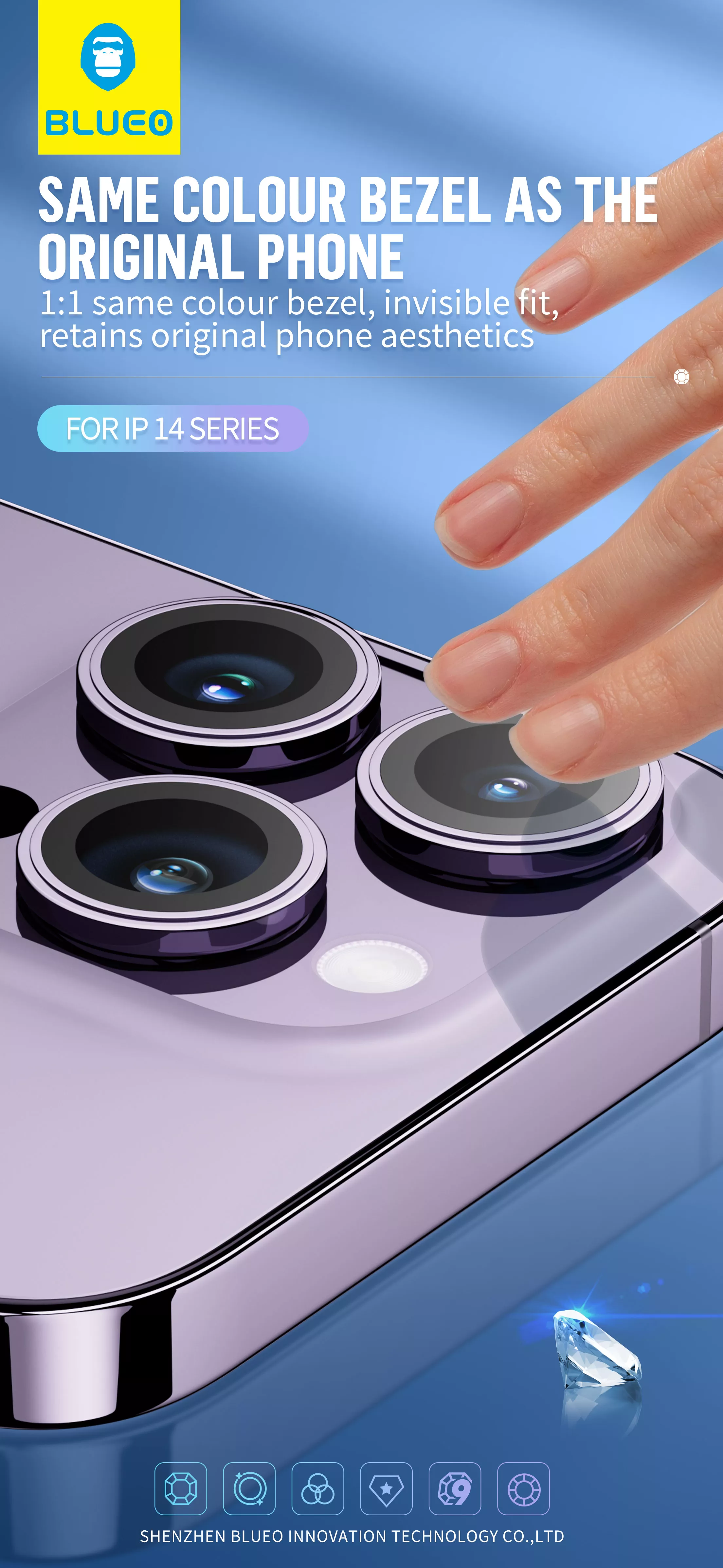 Blueo Sapphire Crystal PVD Stainless Camera Ring for iPhone 15 Pro Max ...