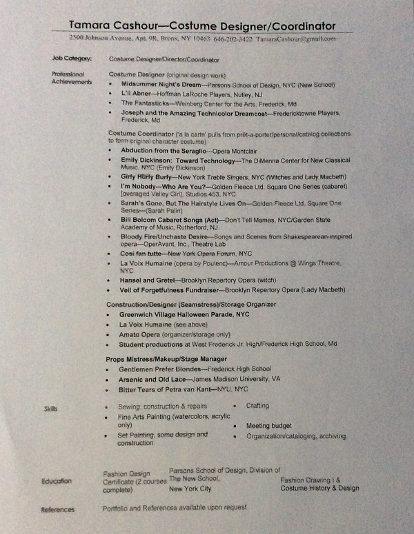 RESUME | costume-design