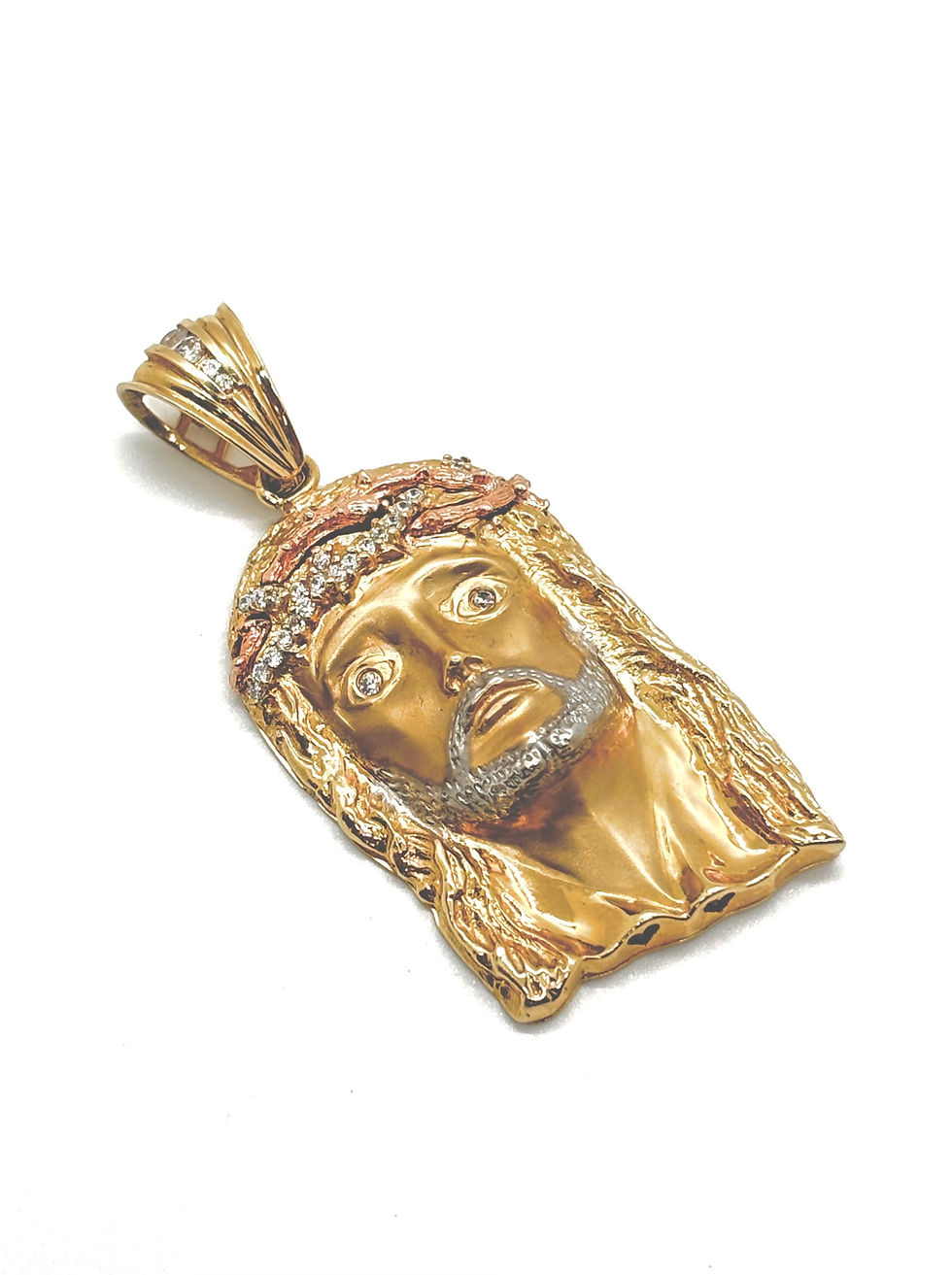 14K Jesus head Pendant with CZ Diamonds | Joyeriasborroto.com