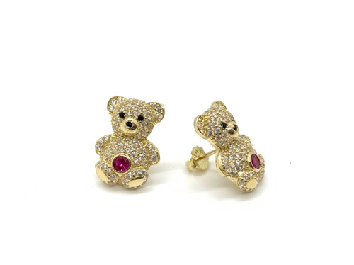 10K Teddy Bear Earrings with CZ Diamonds | Joyeriasborroto.com