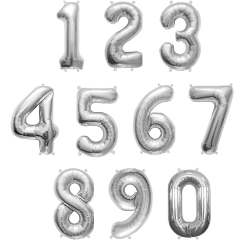 Silver Number Balloons (Large Size) | Bond Party