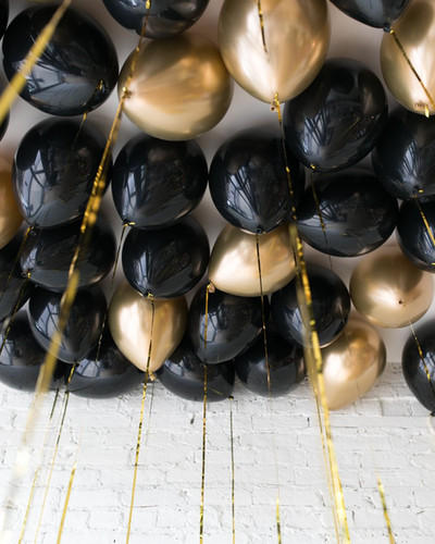 Helium Ceiling Balloons - (Gold & Black) | Bond Party