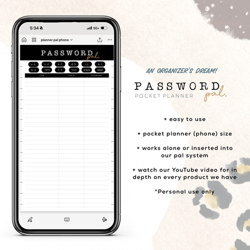 Password Pocket Planner Pal | Breezyorganization