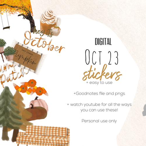 October 2023 Digital Stickers, Fall stickers, Pumpkin stickers ...