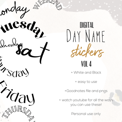 Day Names Vol 4 Digital Stickers | Breezyorganization