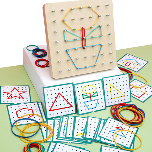 Wooden Geoboard with Pattern Cards | Montessori Geometric Shape Puzzle ...