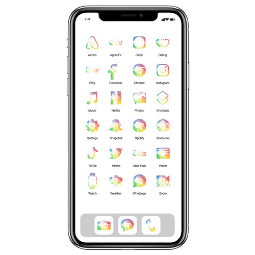White Rainbow Watercolor iPhone Icons | iMaddBox