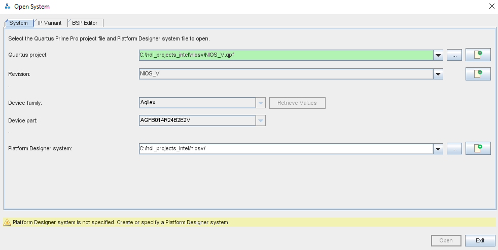 Creating a Nios V/m Hardware Subsystem