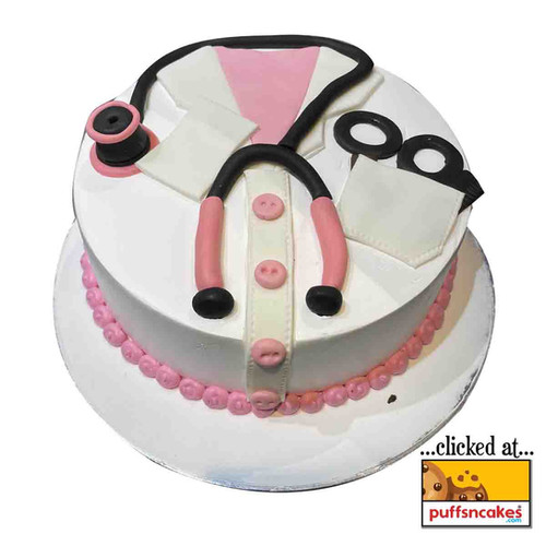 (864) Doctor Dr Theme Uniform Semi Fondant Cake | puffsncakes.com | 1220/-