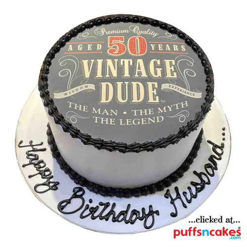 (1653) Men Vintage Dude Aged 50 Years Cake | puffsncakes.com | 1200/-
