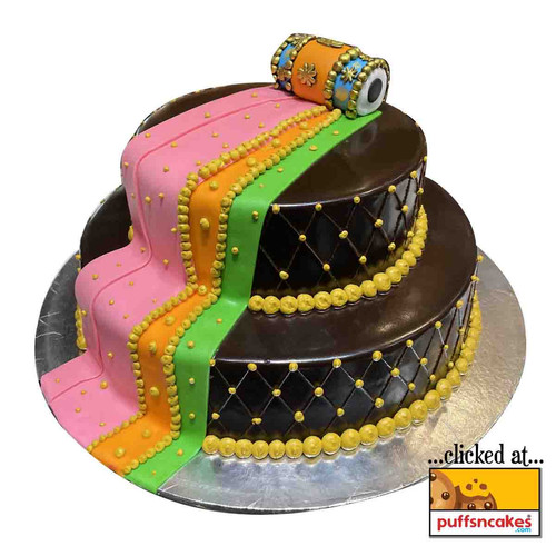 (1165) Dholak Colourful Mehendi Haldi Wedding Theme Cake | puffsncakes ...