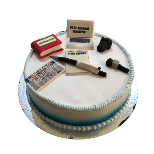 (201) Journalist Work Semi Fondant Cake | puffsncakes.com | 1180/-