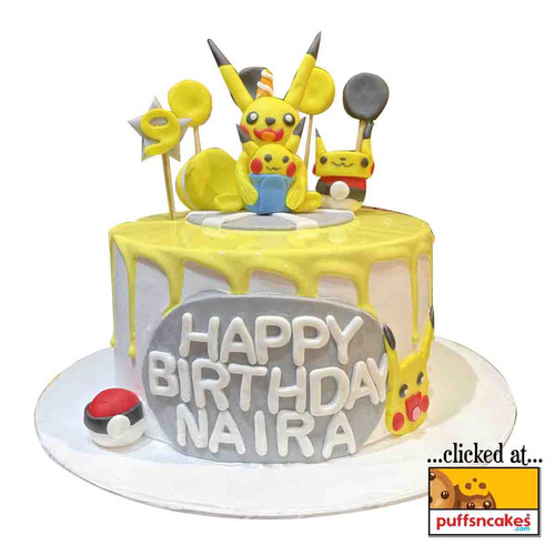 (1410) Pokemon Pikachu Theme Semi Fondant Cake | puffsncakes.com | 1860/-