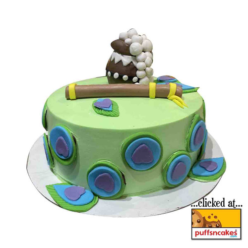 (955) Janmashtmi Krishna Flute Matki Theme Cake | puffsncakes.com | 1300/-
