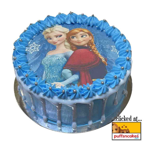 (1469) Frozen Elsa Anna Theme Image Cake | puffsncakes.com | 1160/-