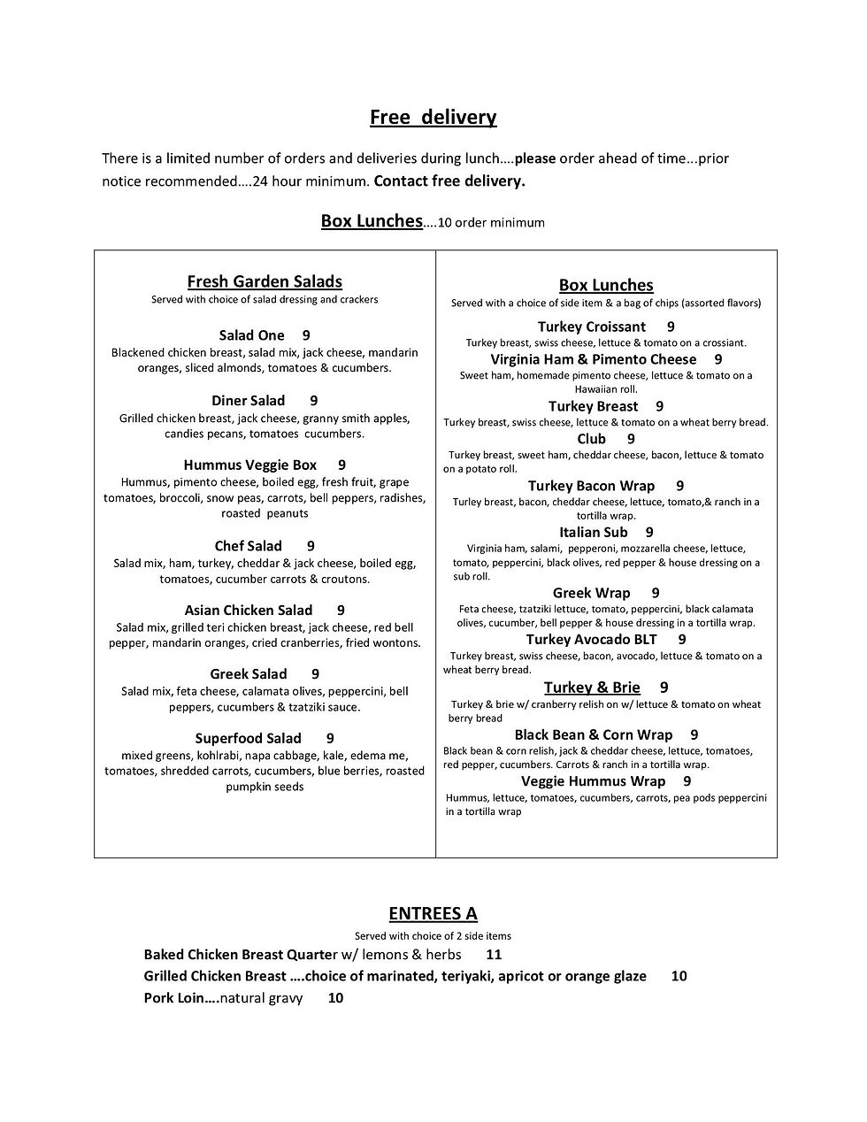 Current Menu | Twin City Diner Catering | Winston-Salem