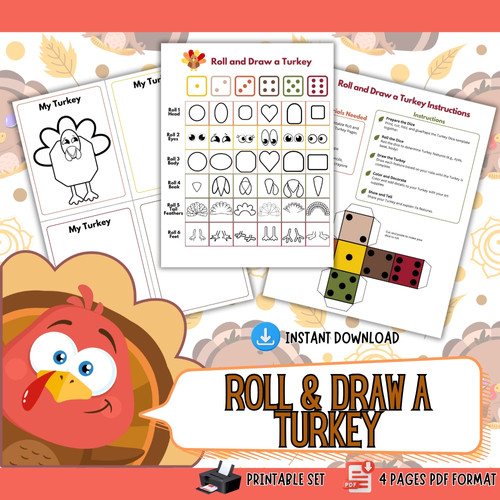 Roll and Draw a Turkey – Printable Thanksgiving Game | DIYvinci