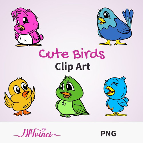5 Cute Birds Clip Art - PNG - Personal & Commercial Use | DIYvinci