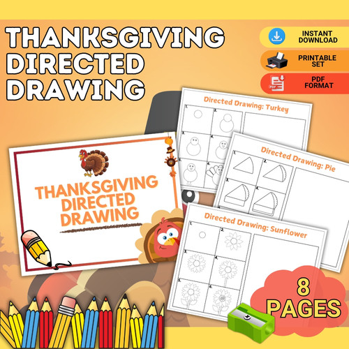 Thanksgiving Theme Directed Drawing Sheets Set – Printable PDF | DIYvinci