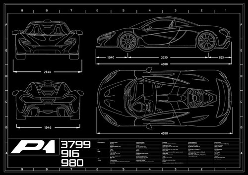 McLaren P1 Blueprint Poster A1 | mclaren-owners