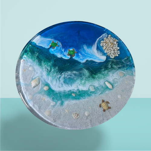 18 inch round beach themed epoxy | WAFL Creations