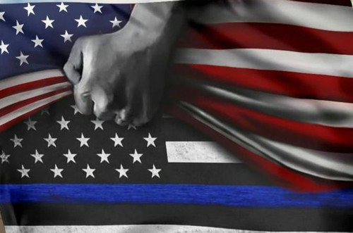 US/Thin Blue Line with Fist Polyester Flag | Webster Confederate