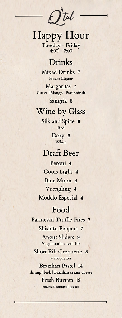 MENU | Q'tal Bar and Grill | Kearny