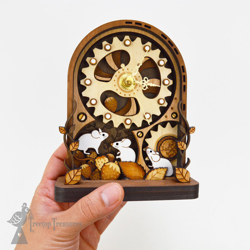 Small Clockwork Mice Mantel Clock Tall | treetoptreasures
