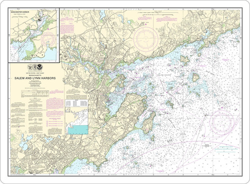 Nautical Chart 13275 'Salem and Lynn Harbors' Placemat | Pickering Company