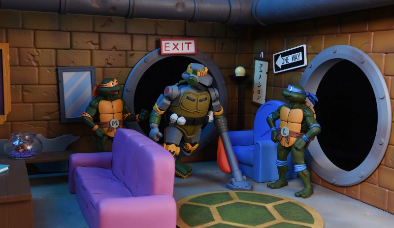 NECA Teenage Mutant Ninja Turtles Sewer Lair Living Room Diorama Playset