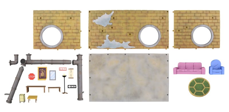 NECA Teenage Mutant Ninja Turtles Sewer Lair Living Room Diorama Playset