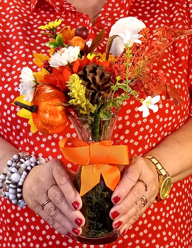 Mini Fall Glass Vase With Orange Ribbon | Silk Floral And Fine Art