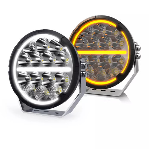 7" 160W OSRAM Chip Round Driving Lights with Amber/White DRL (Pair ...