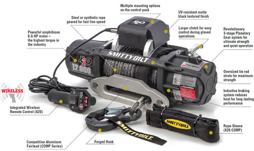 Smittybilt Gen2 X2O COMP Series 12,000 lb. Winch w/ Synthetic Rope ...
