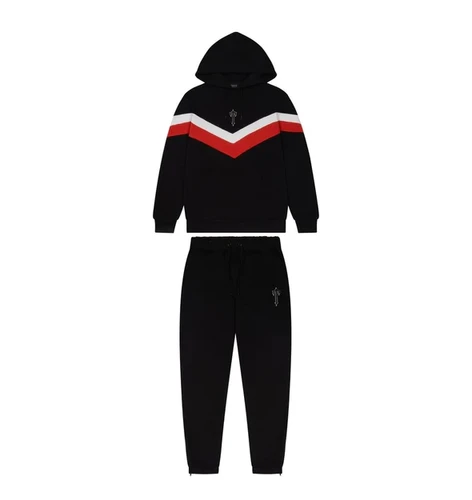 TRAPSTAR V-STRIPE HOODED TRACKSUIT - Black / Red | Drip N Drown UK