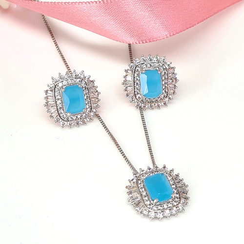 Conjunto Luz Azul em prata com banho de ródio | Luxor Acessórios