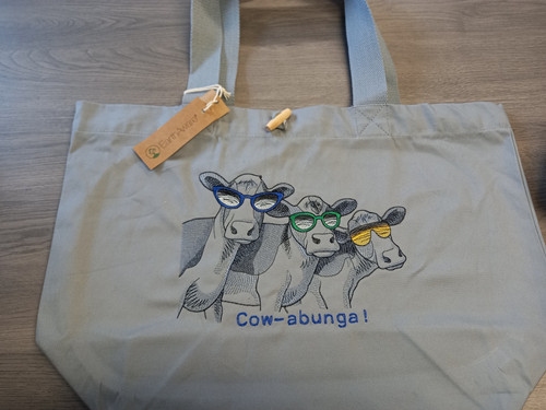 Cowabunga - Embroidered Cows on Organic cotton canvas Bag ...