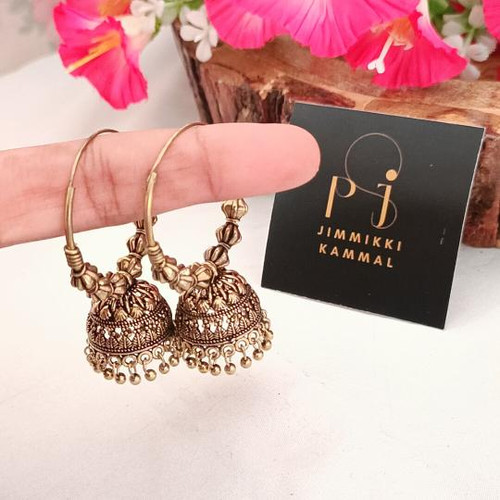Copper Ball Hanging Black Alloy Jhumka (Big) | PJ Jimikki Kammal
