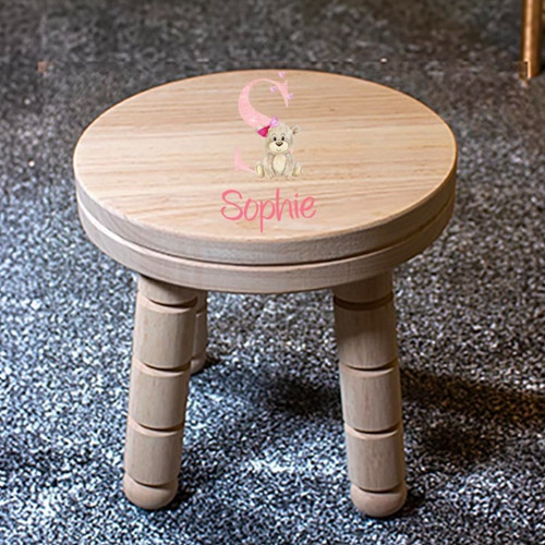 Personalised Wooden Pink Alphabet Stool | Nana Print