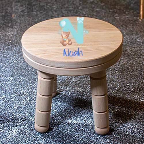 Personalised Wooden Blue Teddy Bear Alphabet Stool | Nana Print