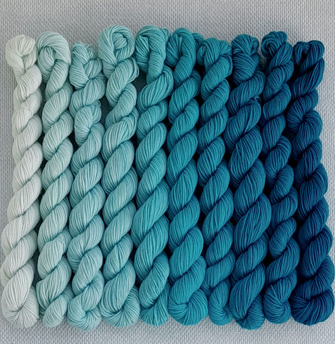 Teal Fade Set 25gm x 10 Minis 4ply | Lochanside Alpacas